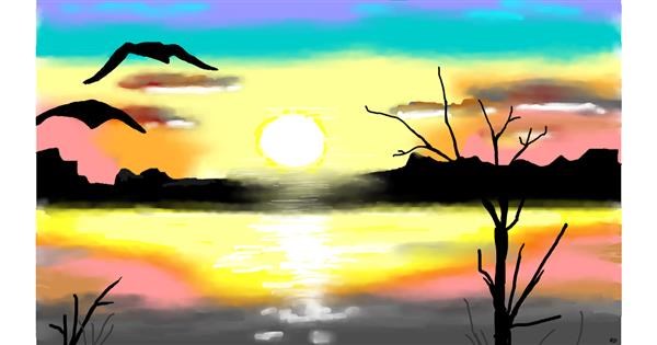 Drawing of Sunset by flowerpot - Drawize Gallery!