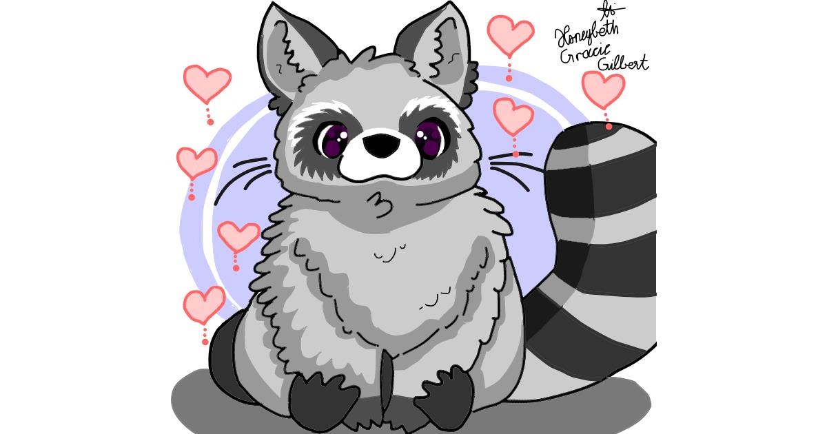 Animals Drawings Cute Chibi Racoon Kawaii Racoon Winking Flat PNG